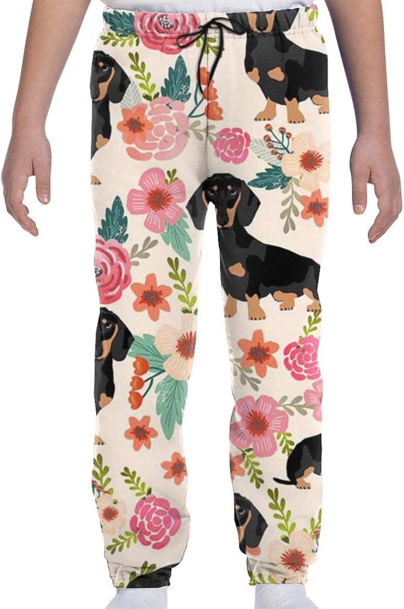 Pantalones de chándal unisex para perro salchicha y flores, con cordón ...
