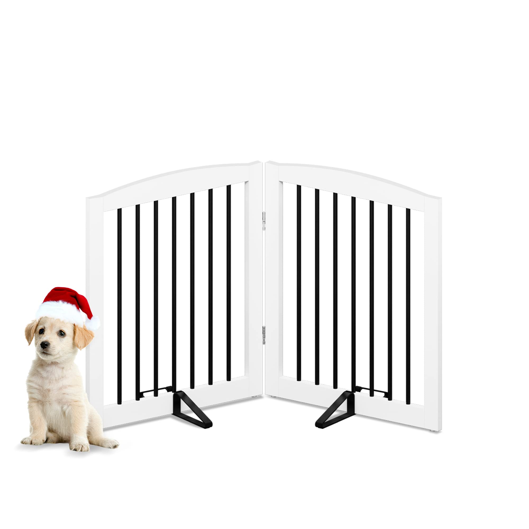 PUPETPO Freestanding Pet Gate for Dogs, Foldable Wooden Dog Gate for ...