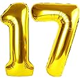 Amazon.com: Gold Number 17 Balloon 40 inch, 17 Number Balloon, 17th ...