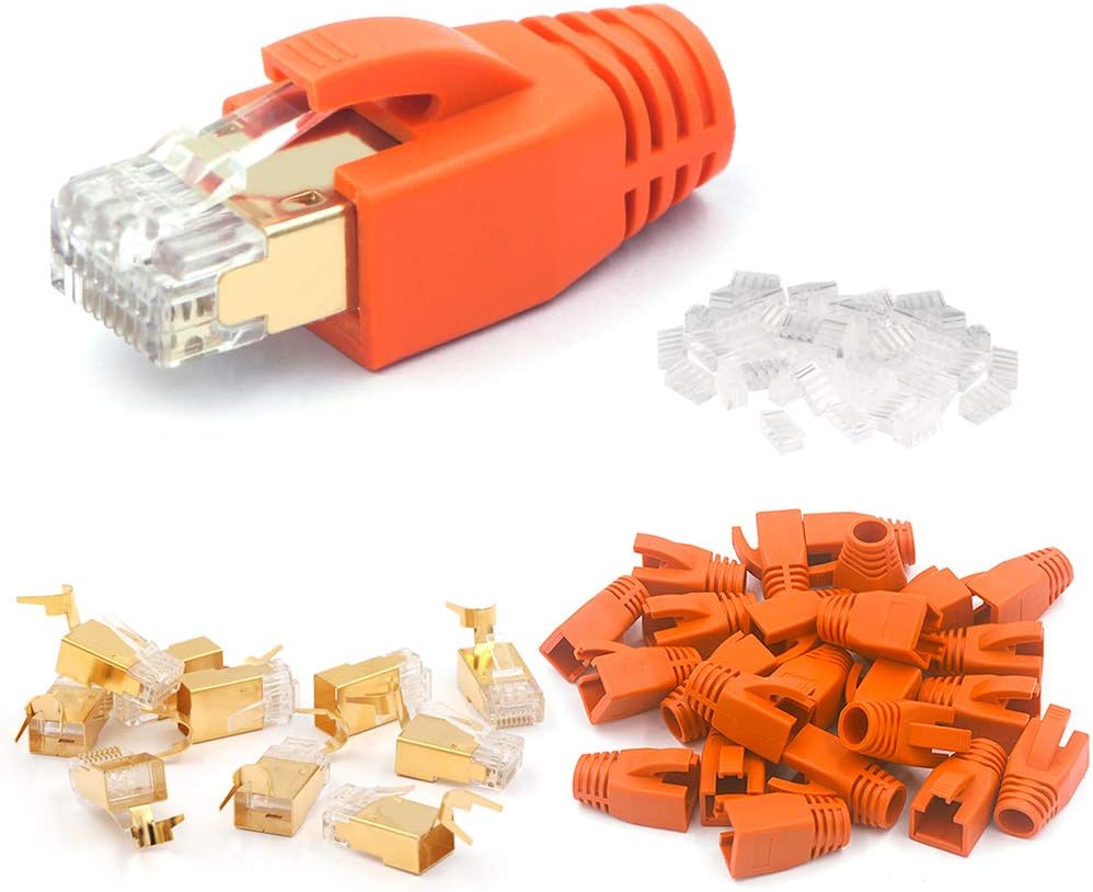 VCE 10 Pack Shielded CAT7 RJ45 Connector Gold with Boots CAT6A with ...