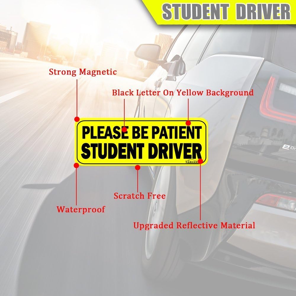GAMPRO Set of 3″Please Be Patient Student Driver” Reflective Vehicle ...