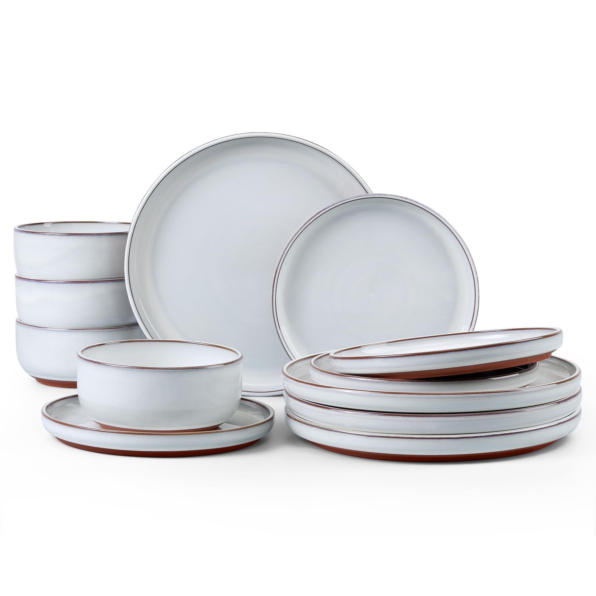 E-far Stoneware Dinnerware Sets for 4, 12 Pieces Reactive Glaze Plates ...