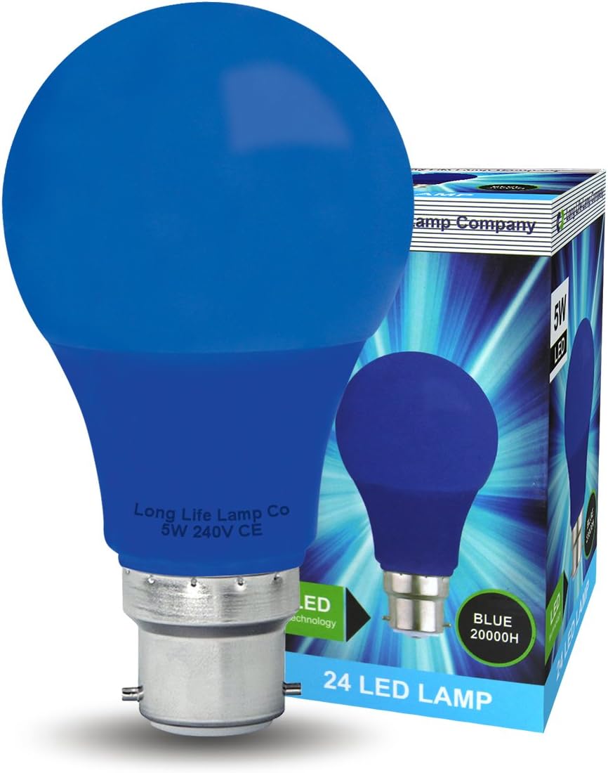 Bright 5w LED Coloured GLS Light Bulb Blue B22 Bayonet Cap Fitting ...