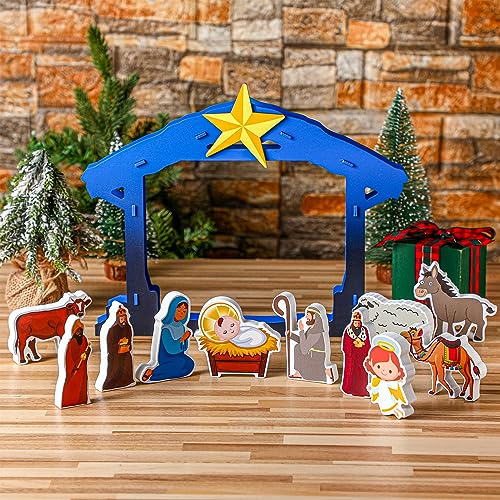 12 Pcs Jesus Nativity Scene Kids Nativity Wooden Set Nativity Sets for ...
