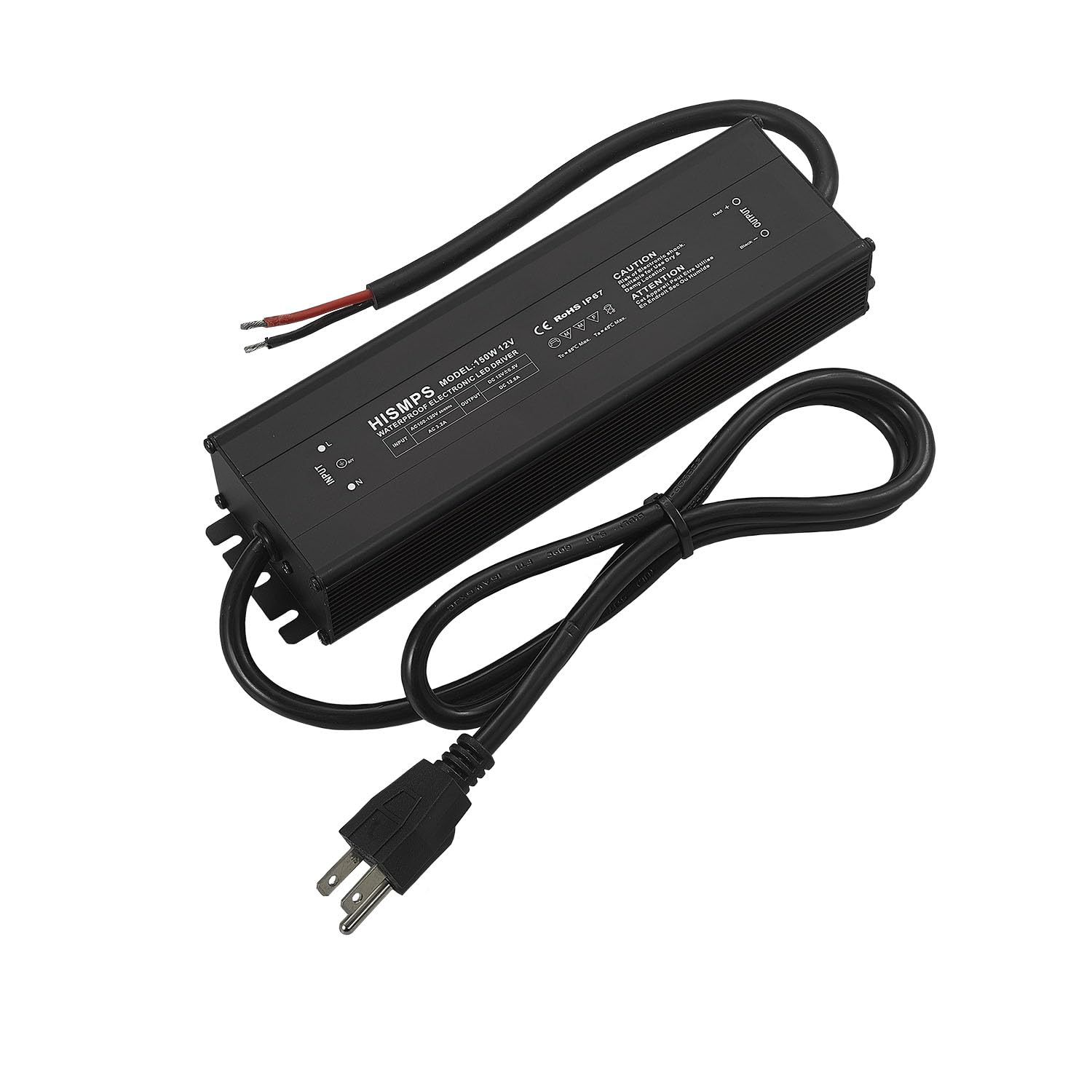 HISMPS 150W 12V Waterproof IP67 Power Supply 100V-120V AC to 12V 12.5A ...