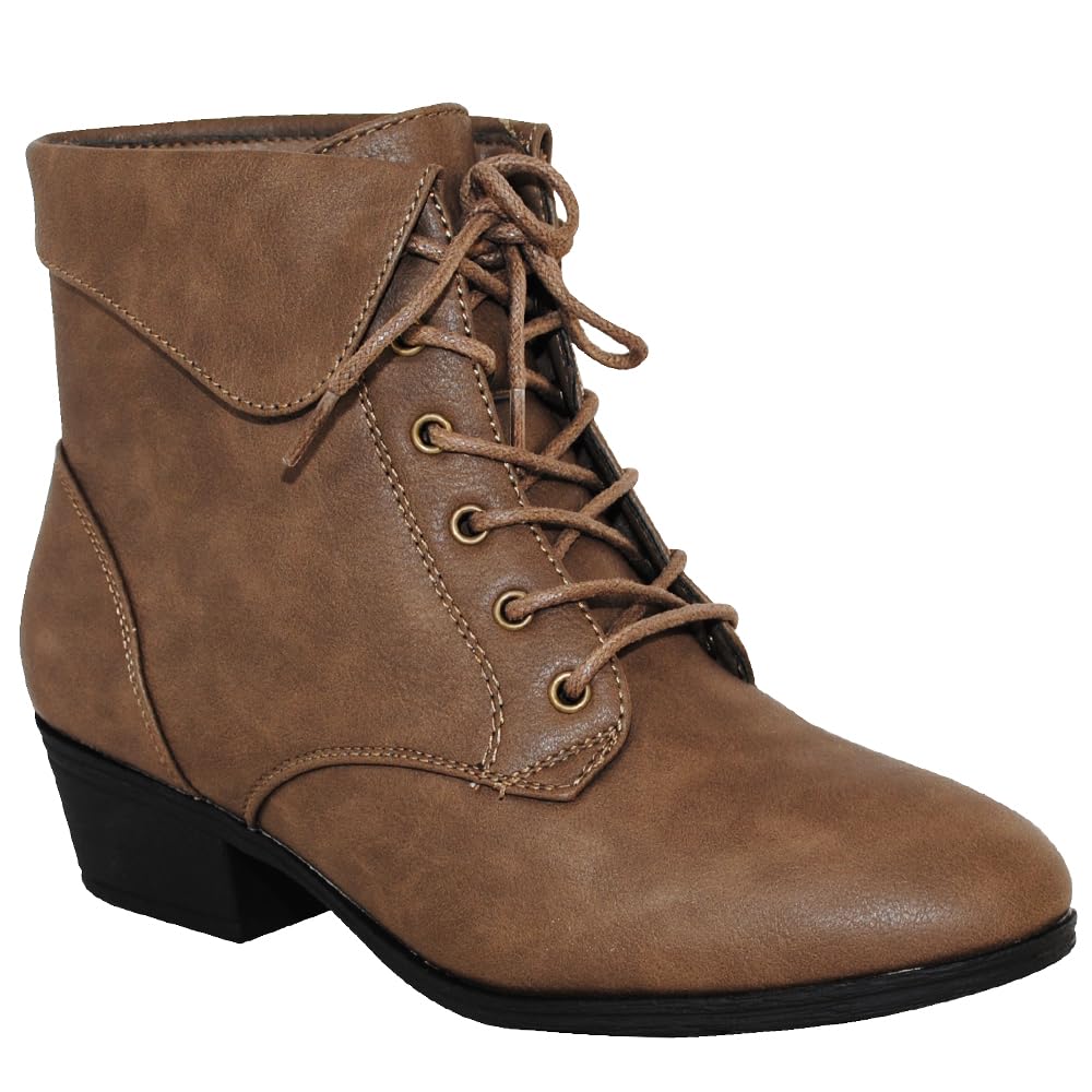 TOP Moda EC89 Women's Foldover Lace Up Low Chunky Heel Ankle Booties (8 ...