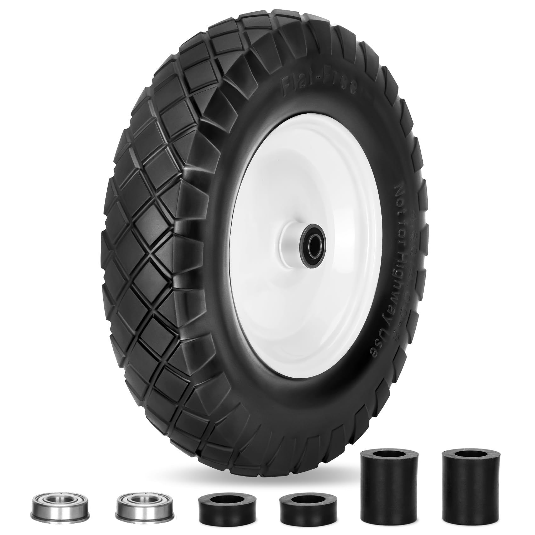 Pontuss Upgraded 16" Flat Free Wheelbarrow Wheels and Tires, 4.80/4.00 ...