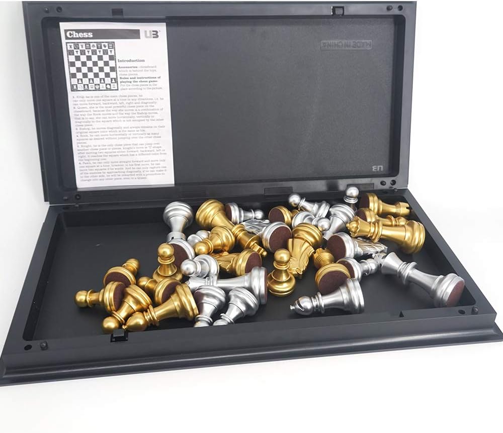 EVERGD Folding Magnetic Travel Chess Set Gold&Silver Chess Pieces Chess ...