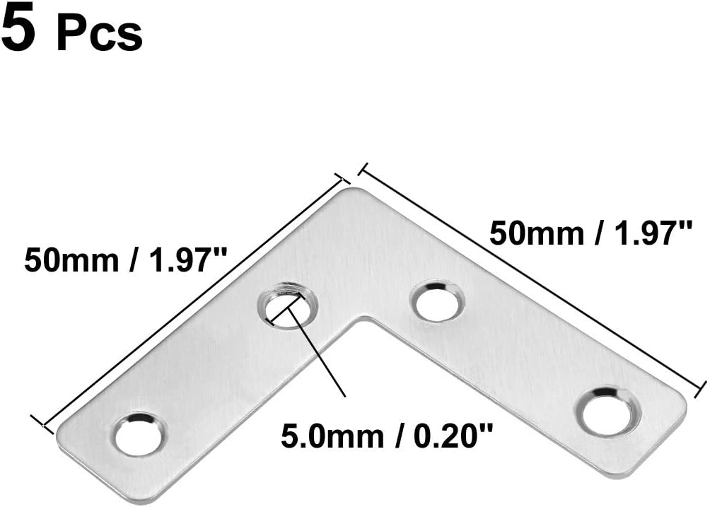 sourcingmap Flat Plate L Shape, 50mmx50mm, Stainless Steel 304 Angle ...