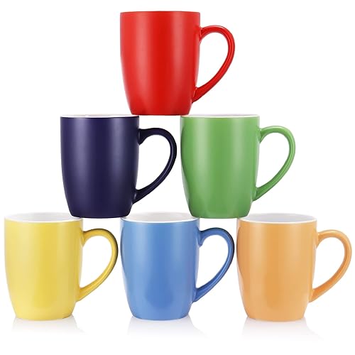 6 Pack Ceramic Coffee Mug Set, Farielyn-X 18 oz Colored Coffee Mugs ...