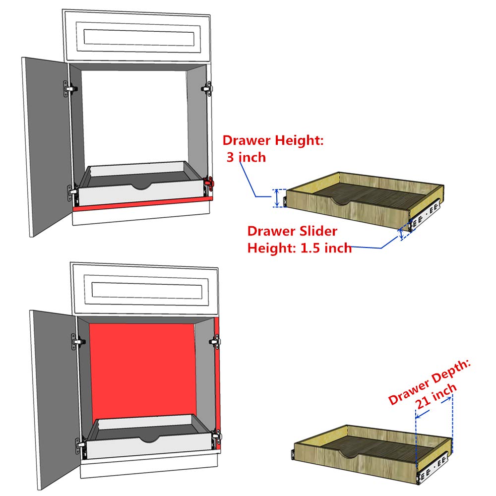 RTA Cabinet B18 Roll Out Tray Wood Pull Out Tray Drawer Box Kitchen ...