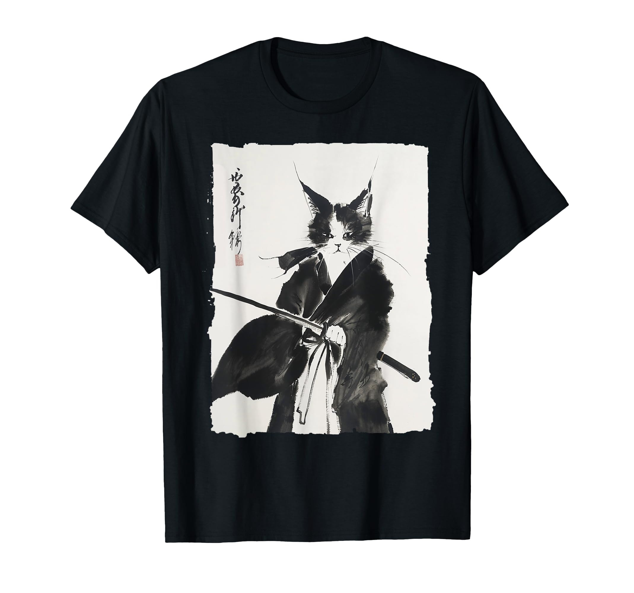 Samurai Cat Vintage Ukiyo-e Warrior Art Graphic Cat Art T-Shirt for ...