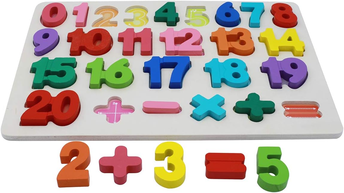 KanCai Wooden Number Puzzle Board 1-20 Big Bright Color Letters ...