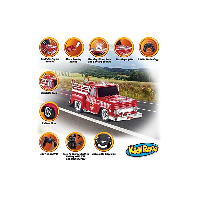 KidiRace RC Remote Control Fire Engine Truck, Rechargeable RC Car ...