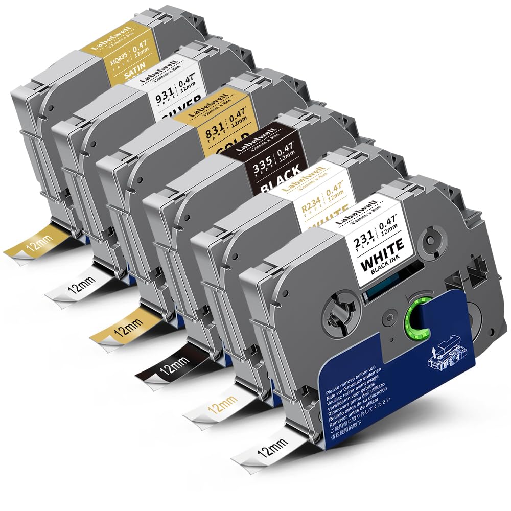 Labelwell 6-Pack Compatible TZe Label Tape 12mm 0.47 Inch Laminated ...