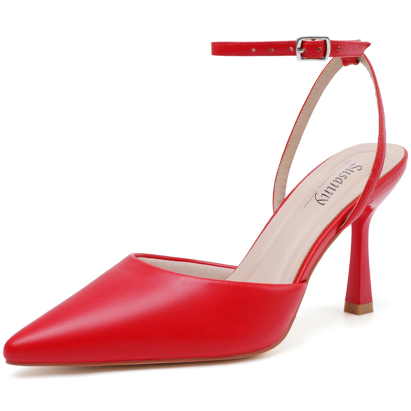 Susanny Red Heels for Women Stiletto Closed Pointed Toe Backless Dress ...