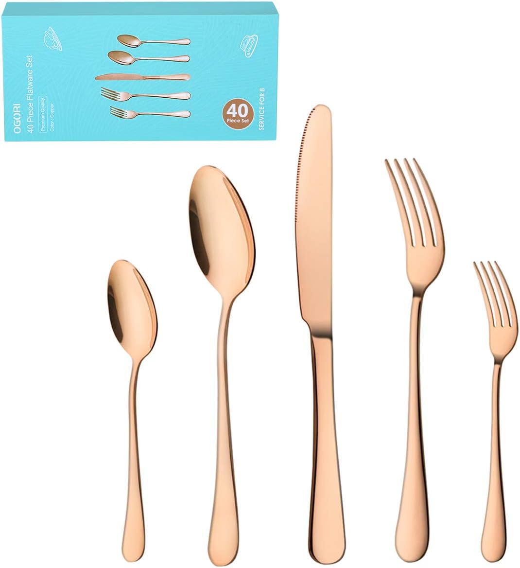 Amazon.com | OGORI 40-Piece Copper Flatware Silverware Set for 8, with ...