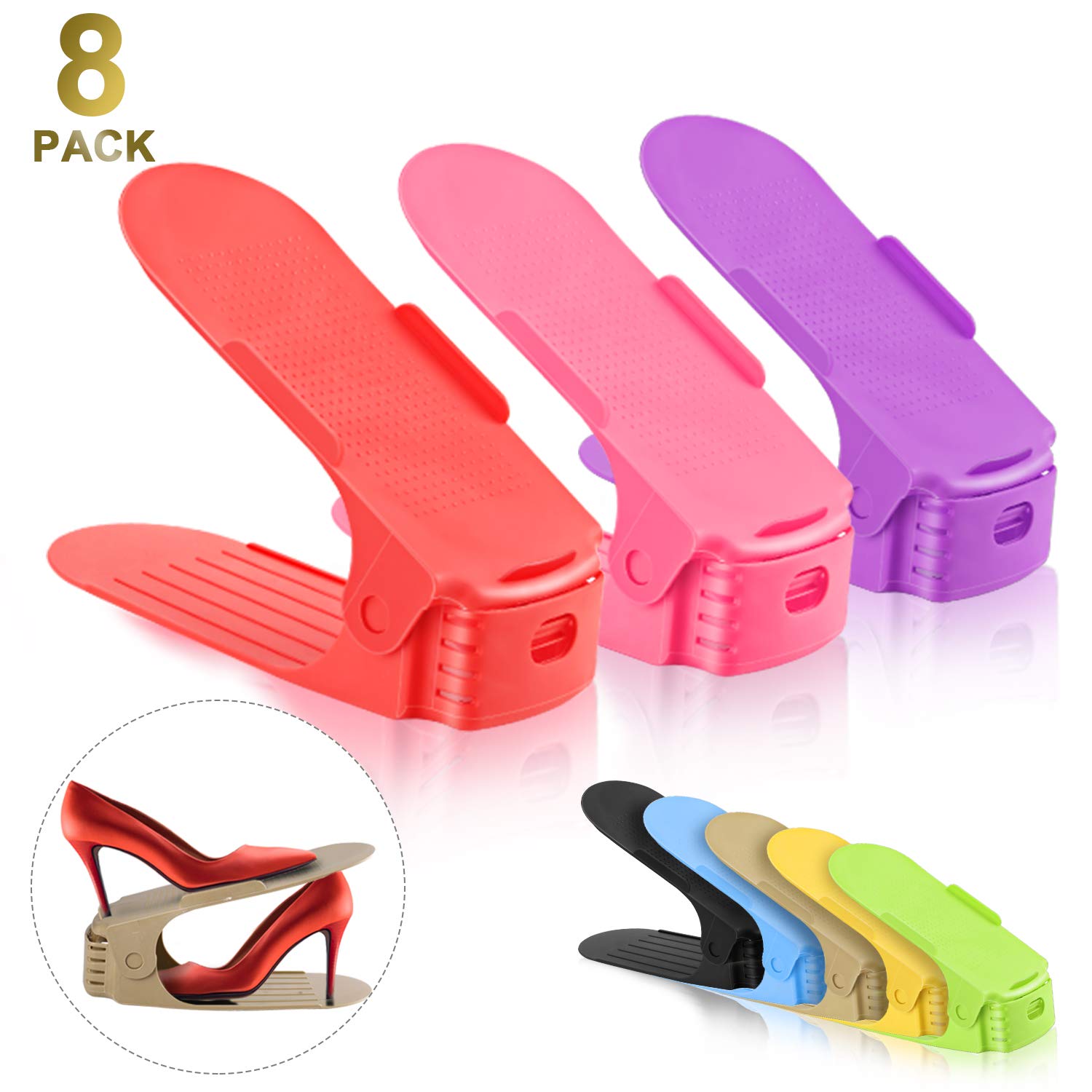 Amazon.com: Kingpeony Shoe Slot Organizer 3 Levels Height Adjustable ...