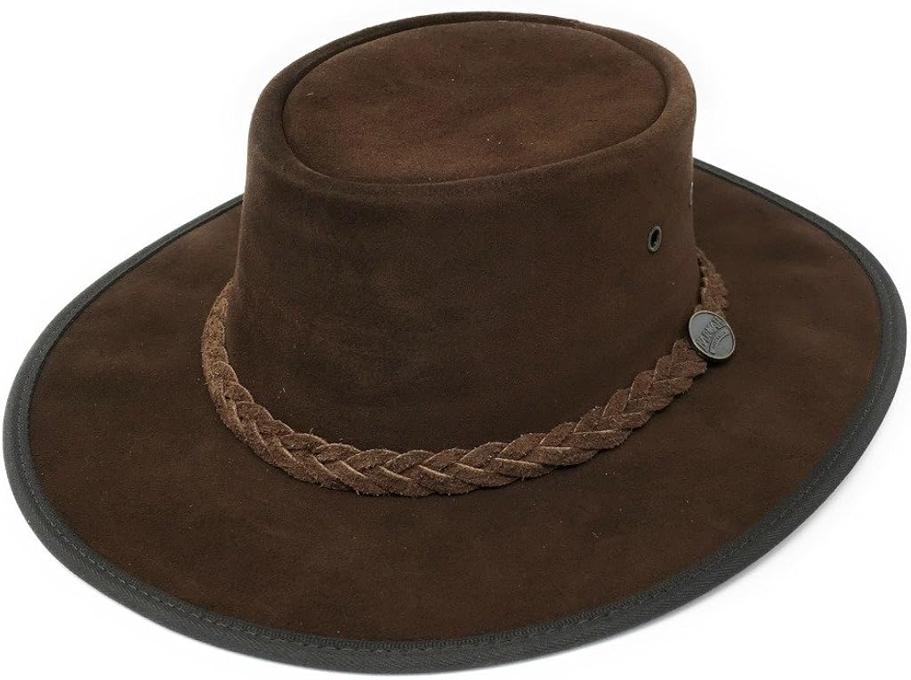 Barmah Squashy Chocolate Suede Australian Leather Bush Hat 1025: Amazon ...