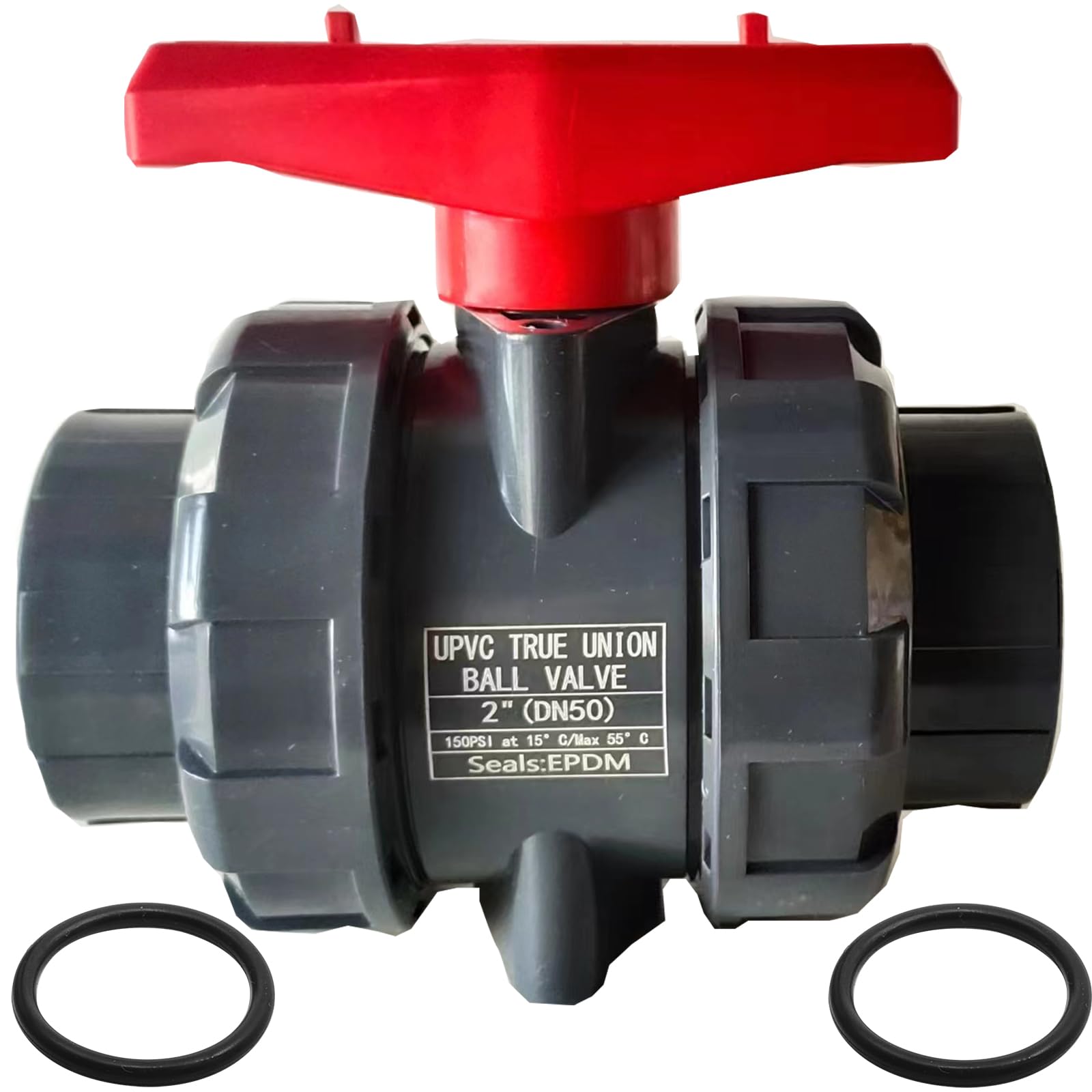 YTFSA Full Port PVC Union Ball Valve, 2" Inch (DN50) True Union Full Flow Ball Valve, ASTM EPDM ...