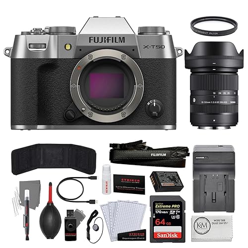 FUJIFILM X-T50 Mirrorless Camera Body | Silver Bundled with Sigma 18-50mm f/2.8 DC DN ...
