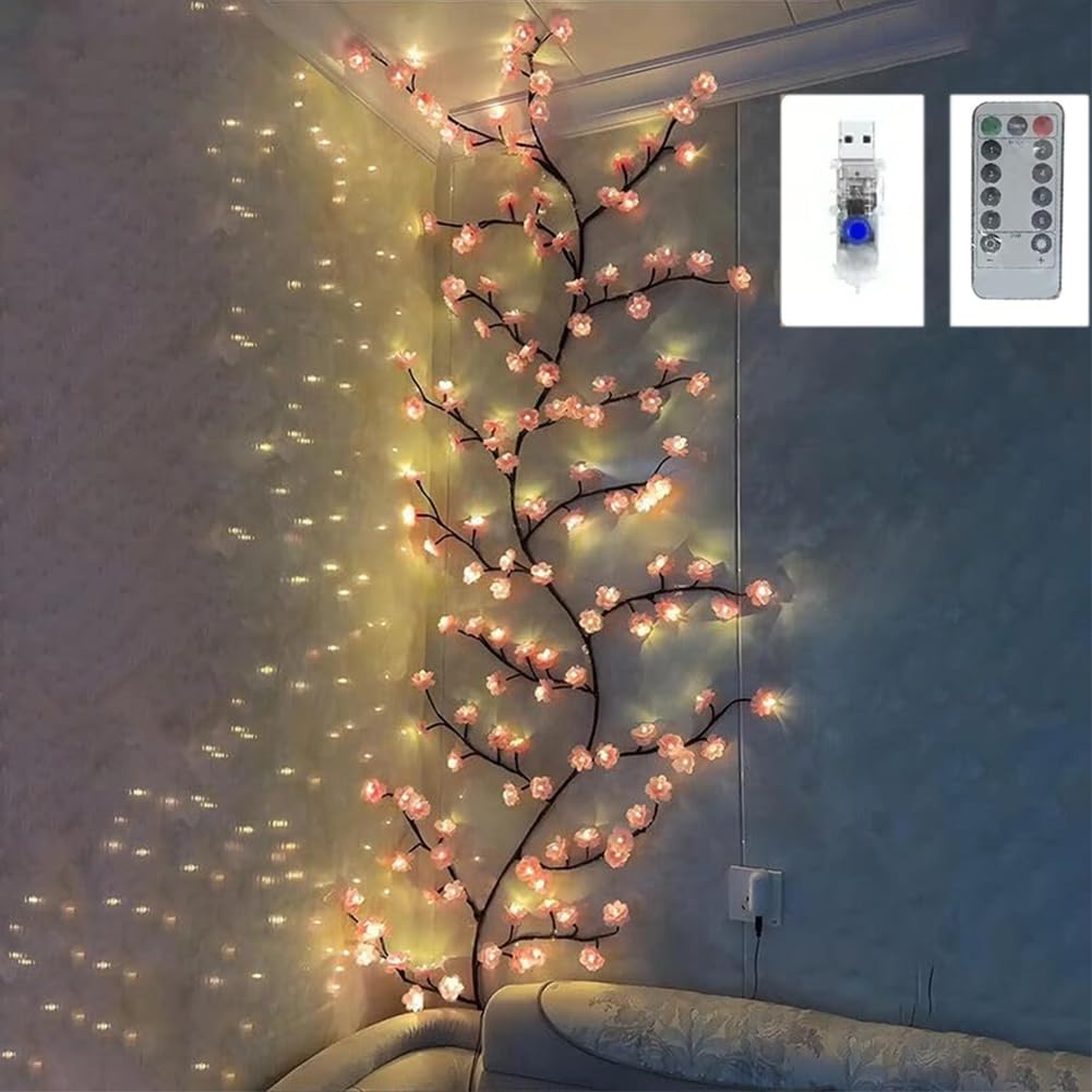 Cherry Tree Branch Lights For Wall, Cherry Blossom Willow Vine Twig Decor Garland With Remote ...