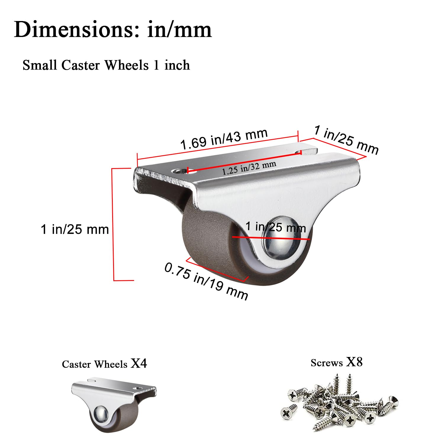Mua Luxinika Mini Fixed Caster Wheels 1 Inch Low Profile Small Casters ...