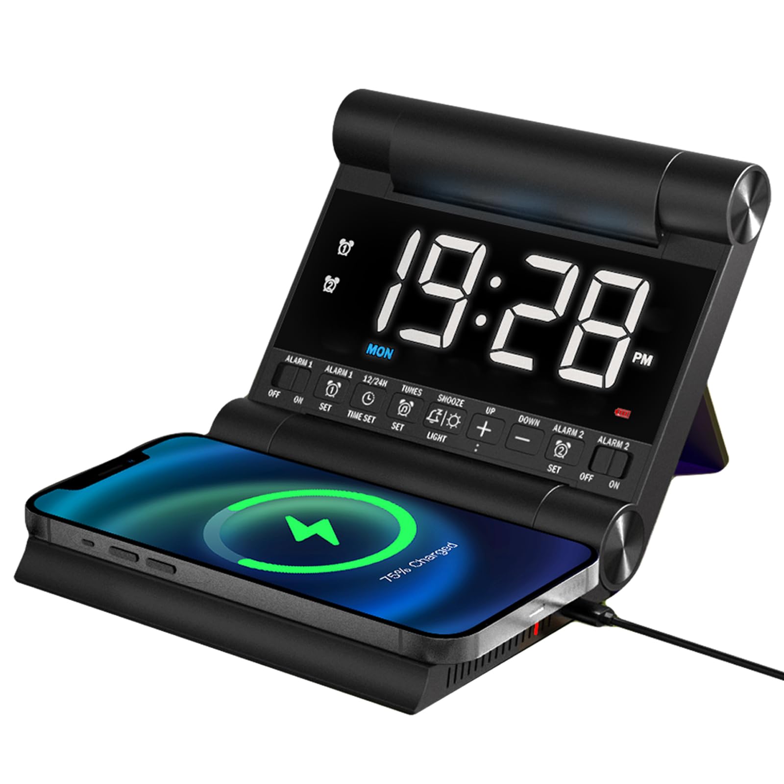 CHOUYONL Alarm Clock with Wireless Charging for bedrooms, Heavy ...