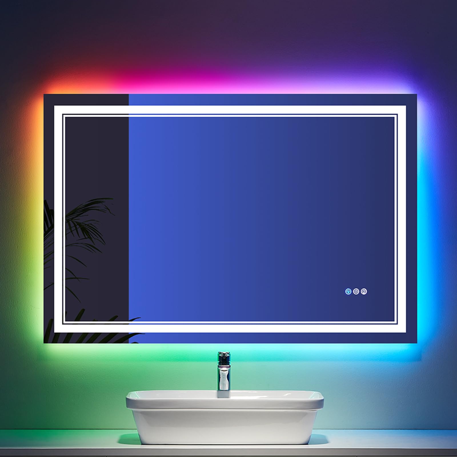 ISTRIPMF 48x32 inch LED Lighted Bathroom Mirror,RGB Color Changing LED ...