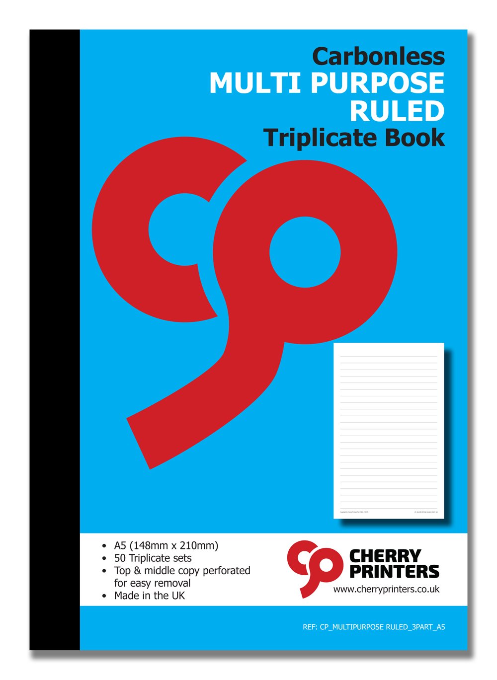 Cherry Carbonless NCR Multi Purpose Ruled Triplicate Book A5 50 sets ...