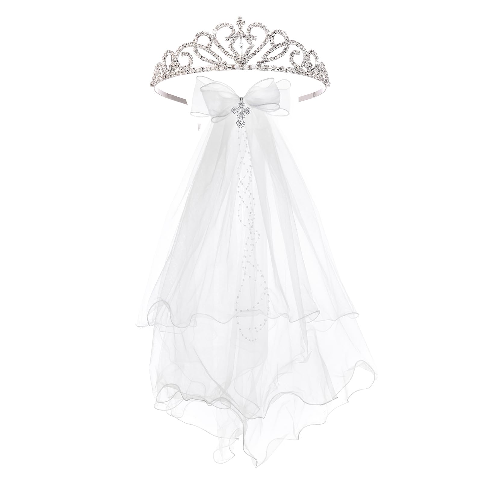 Merroyal First Communion Veil and Tiara Set, 24 inch White Veil with ...