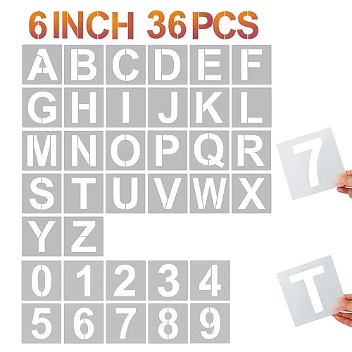 YEAJON 6 Inch Letter Stencils and Numbers, 36 Pcs Alphabet Art Craft ...