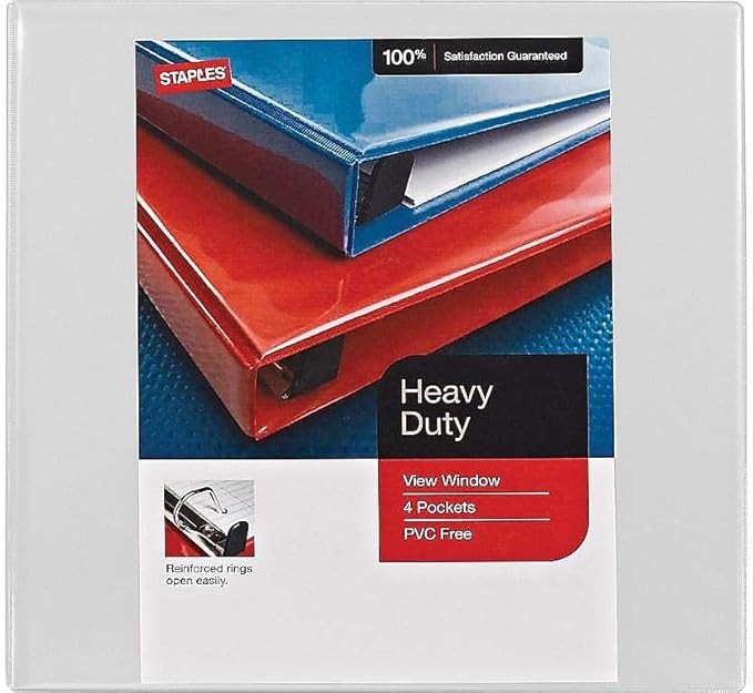Amazon.com : Staples Heavy-Duty 4-Inch 3-Ring View Binders, White, 4 ...