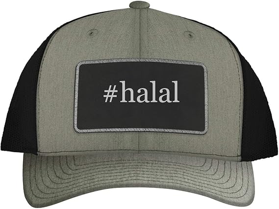 #Halal - Leather Hashtag Black Patch Engraved Trucker Hat, Heather ...