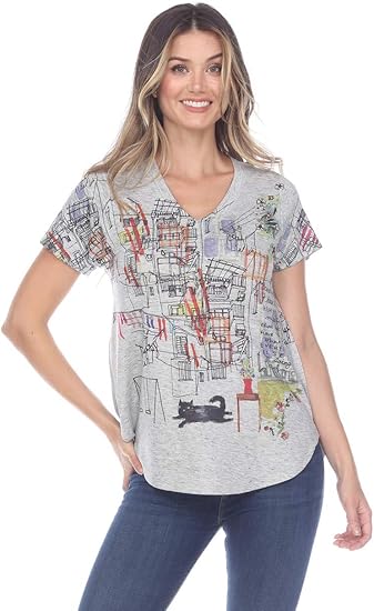 Inoah - Hometown, Short Sleeve, V-Neck Contemporary Fashion A-Line Top ...