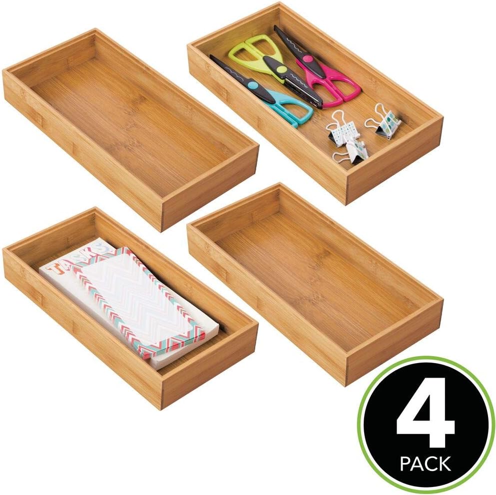 mDesign Set of 4 Desk and Drawer Organiser Box – Wide Rectangular ...