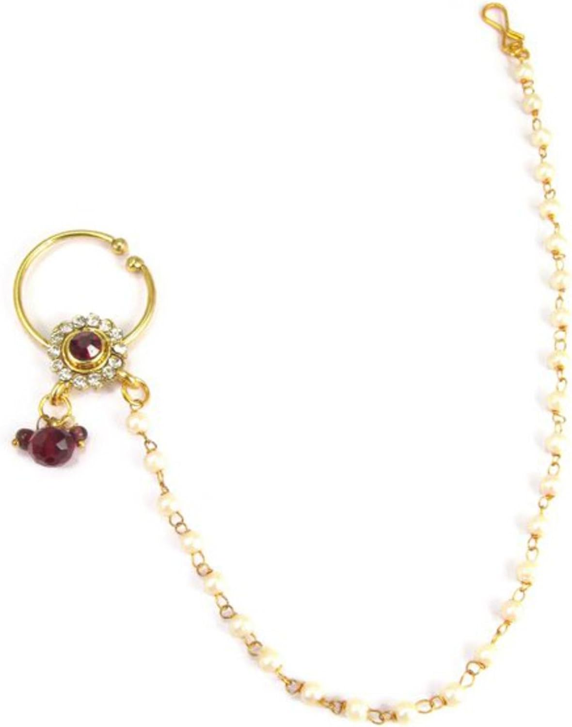 Amazon.com: Indian Style Designer Traditional Nose Ring with Chain to ...