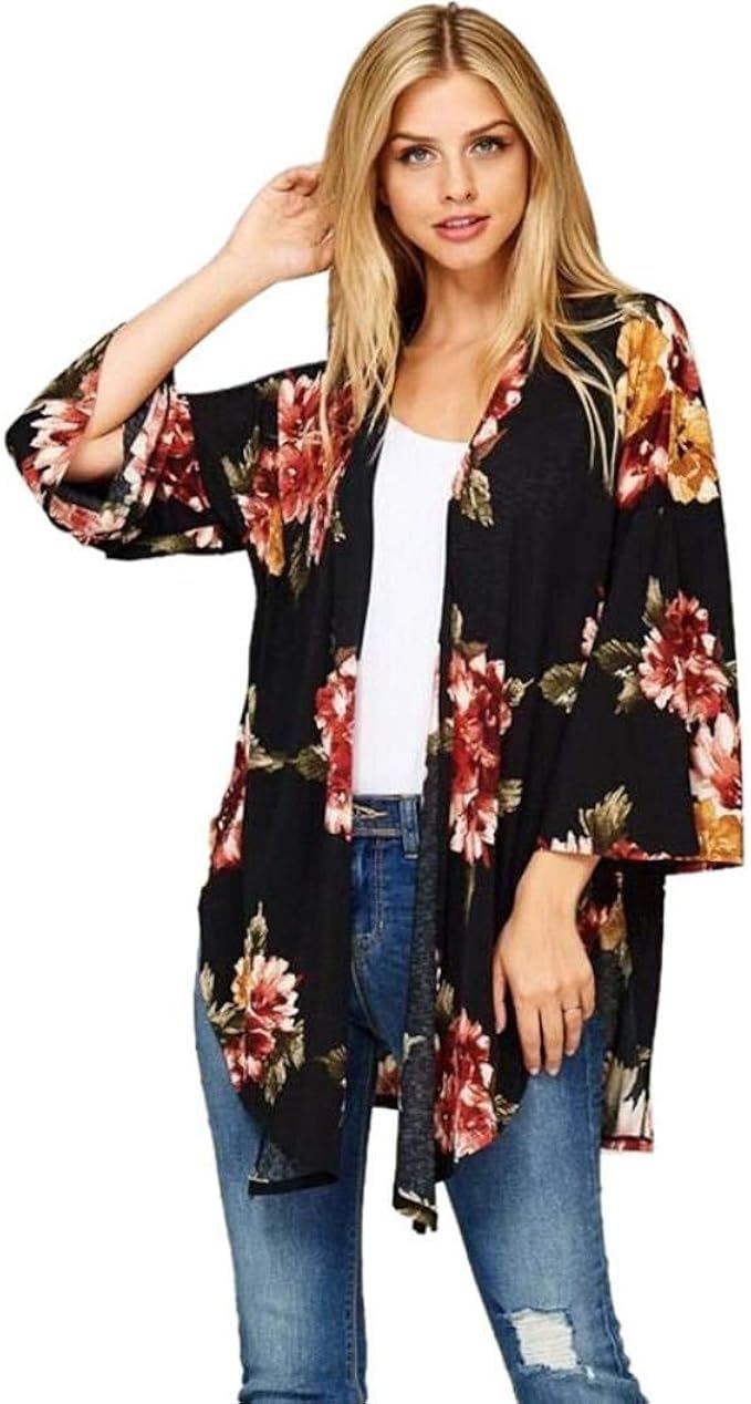 Cardigan Largo Mujer Elegantes Moda Patrón De Flores Mangas 3/4 Abierto ...