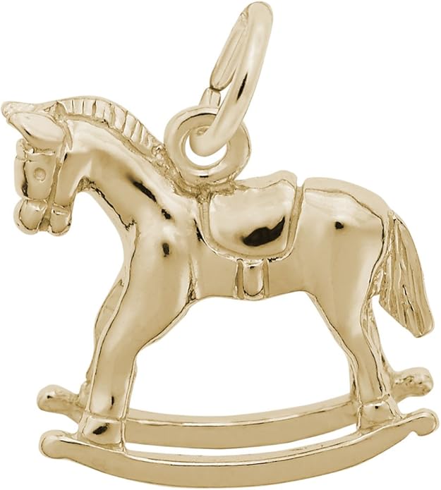 Amazon.com: 10k Yellow Gold Rocking Horse Charm, Charms for Bracelets ...