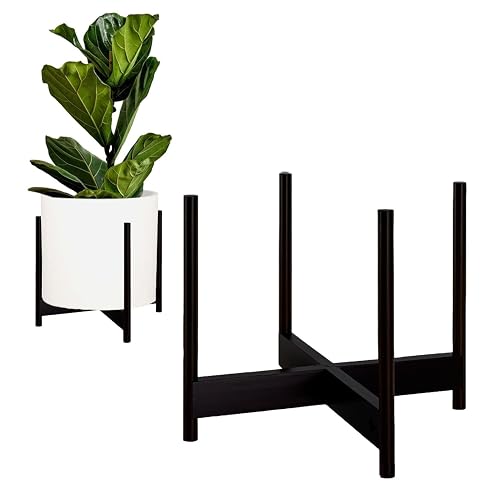 Fox & Fern Mid Century Modern Plant Stand - Raised Bamboo Planter Stand ...