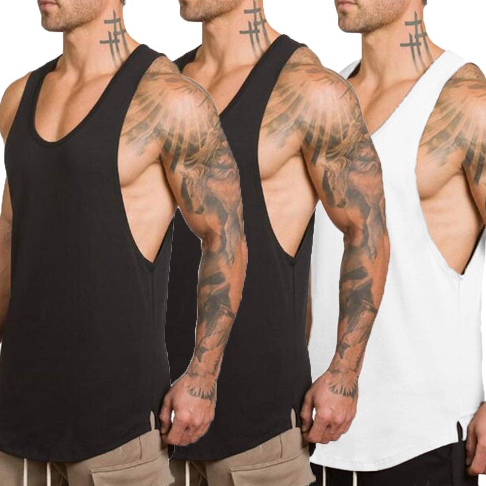 ZUEVI Men's 3 Pack Workout Tank Tops Cut Open Sides Bodybuilding Vest ...