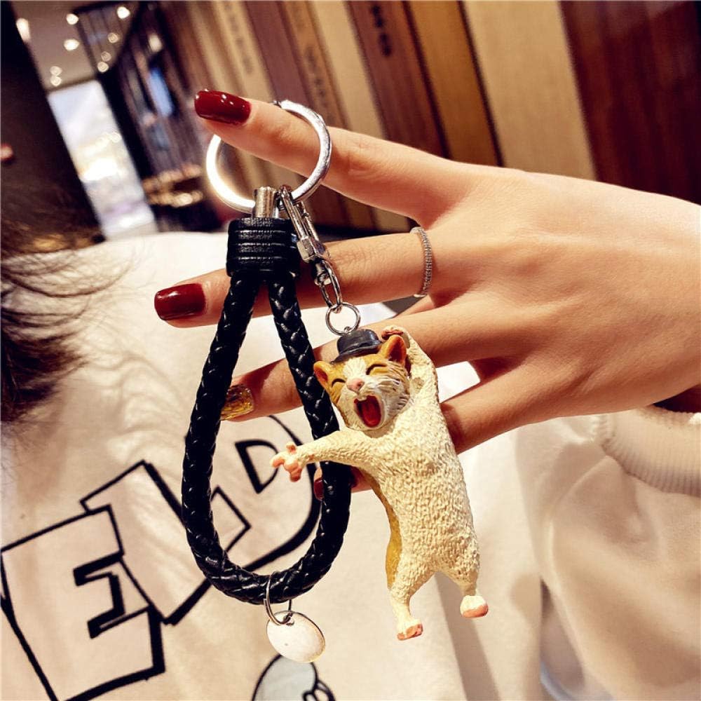 Couple Keychain Cool Dancing Cat Keychain Leather Rope Animal Keychain ...
