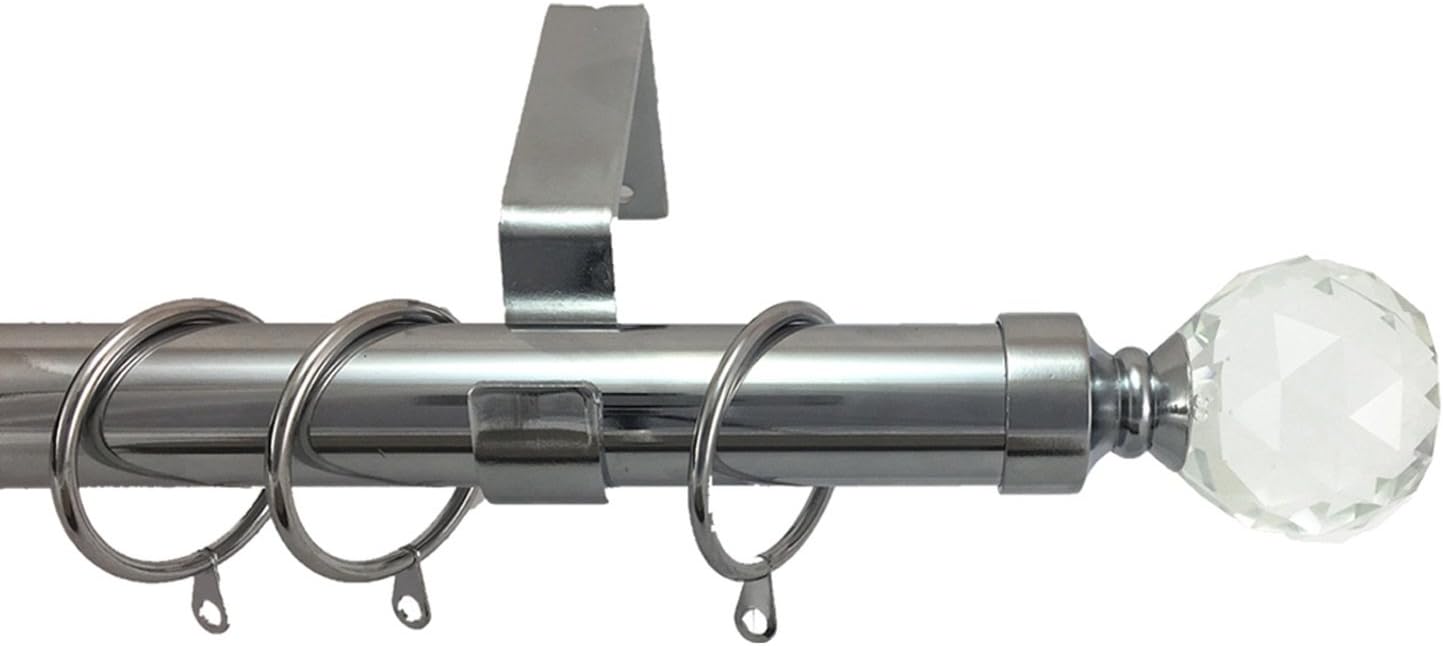28mm Diameter Metal Curtain Pole Crystal Finials & Lengths Polished ...