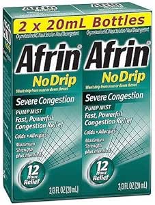 Amazon.com: Afrin No Drip Severe Congestion Pump Mist Nasal Spray 12 Hour Relief 20 mL Bottle ...