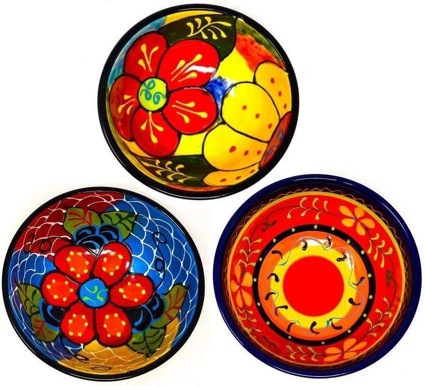 Hand Painted Set of 3 Medium Assorted Bright Colourful Ceramic Spanish ...