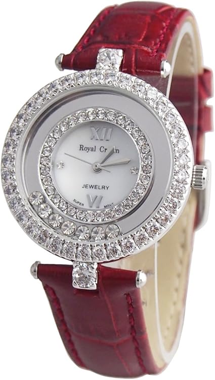 Royal Crown Ladies Red Leather Watch Langii 3628l-red Round Quartz ...