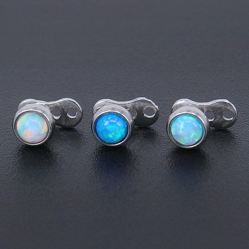 2pcs 14g Opal Dermal Anchor Tops and Base Surgical Steel Internally Threaded Microdermals Body ...