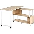 Amazon.com: HOMCOM Mobile L-Shaped Rotating Computer Desk with Storage ...