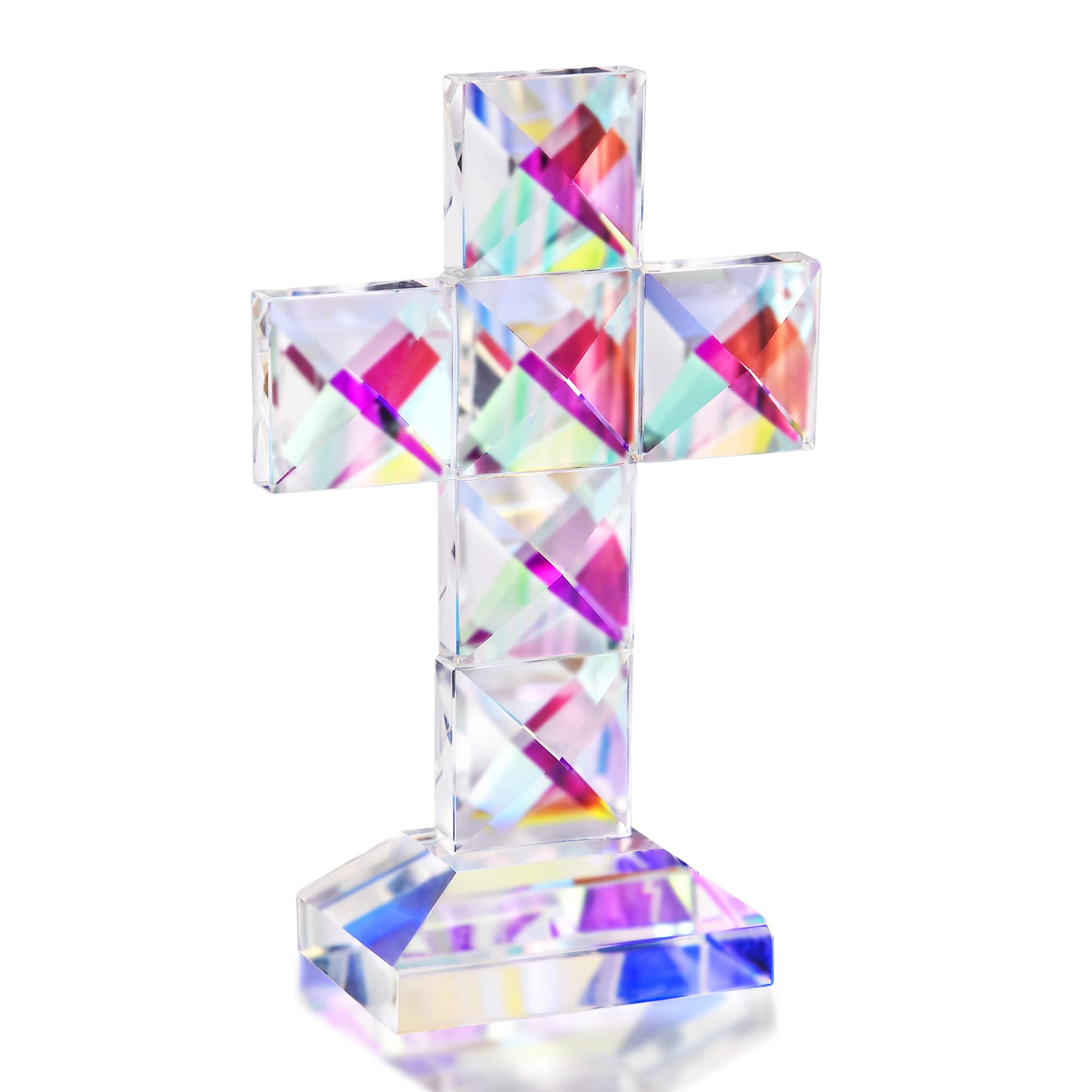 QFkris Colorful Crystal Cross Standing 5'' Tall Traditional Cross ...