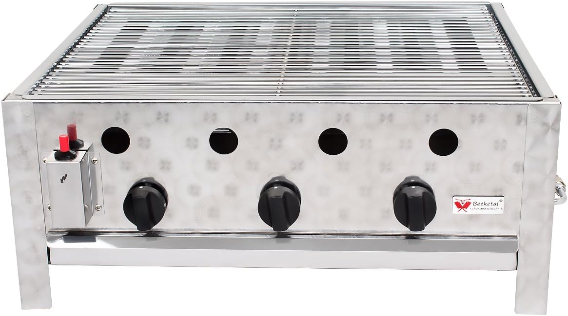 Beeketal 'GGB-2' Profi Gastrobräter Gasgrill mit Grillrost, 3-flammig, Piezo Zünder, 3 x ...